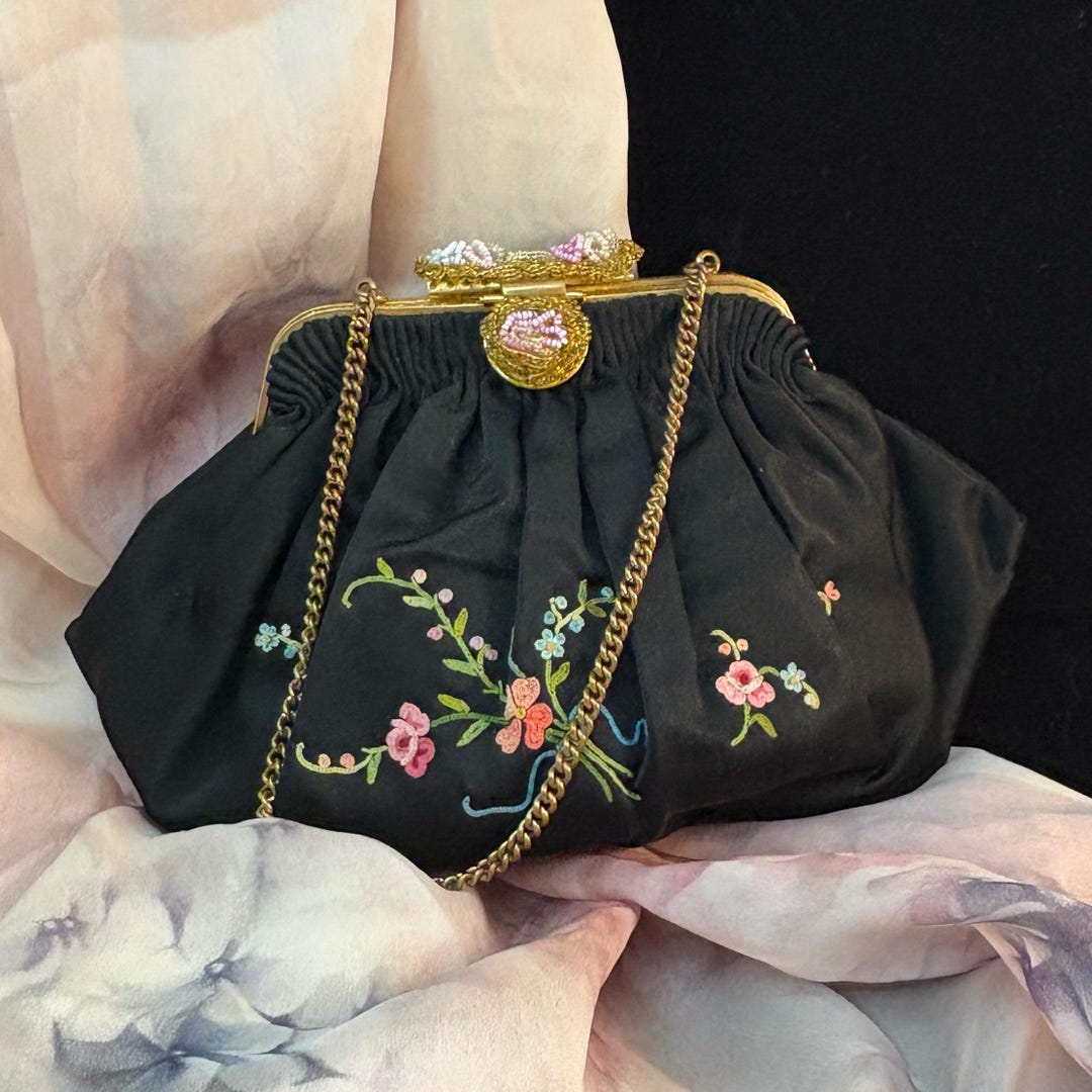 1940s Point De Beauvais Embroidered Silk Purse With Beaded Clasp ...