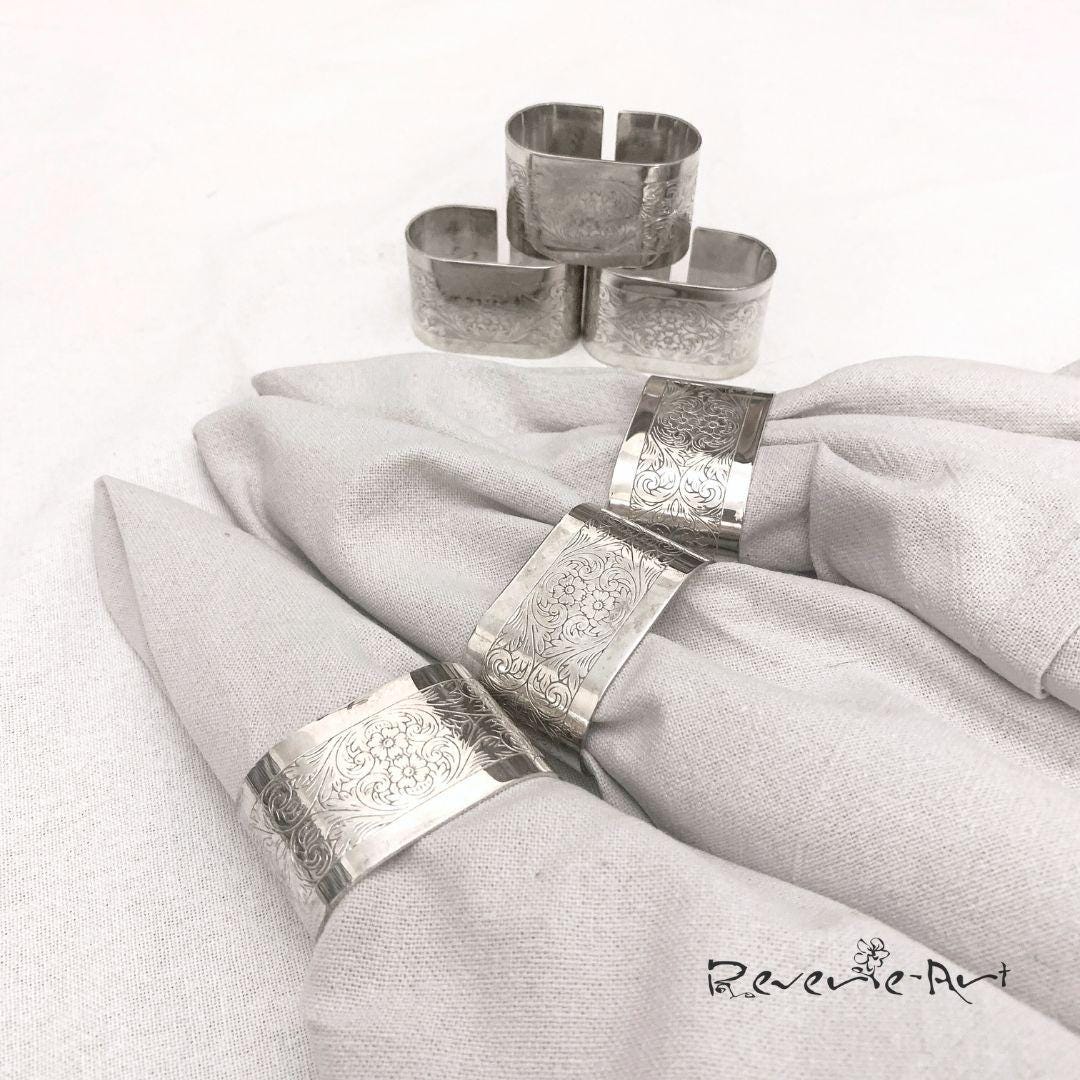 Set of 6 Vintage Silver Plated Engraved Napkin Rings - Etsy