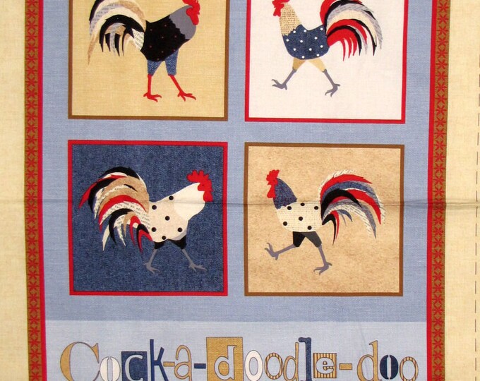 Chicken Fabric, Rooster Panel, Fabric Panel, Cock-a-doodle-doo Rooster ...