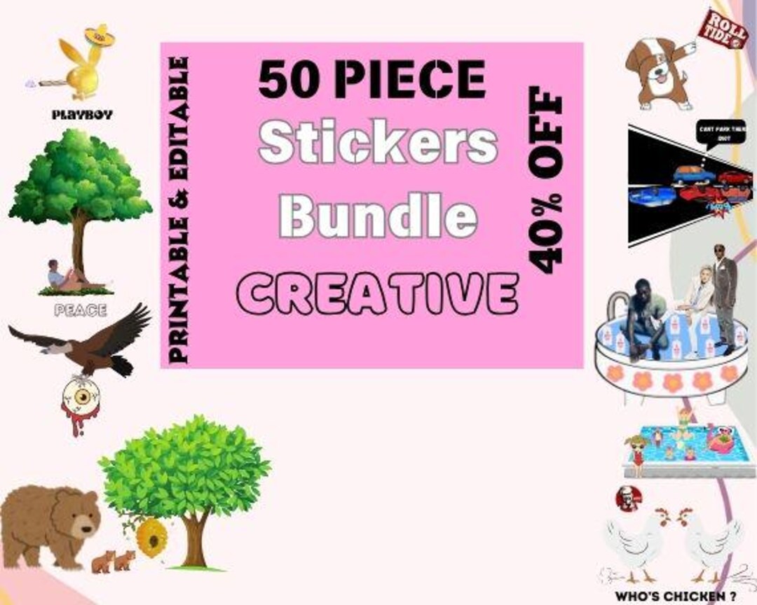 50 Count Sticker Design Sheet, Digital Sticker Bundle, Printable ...