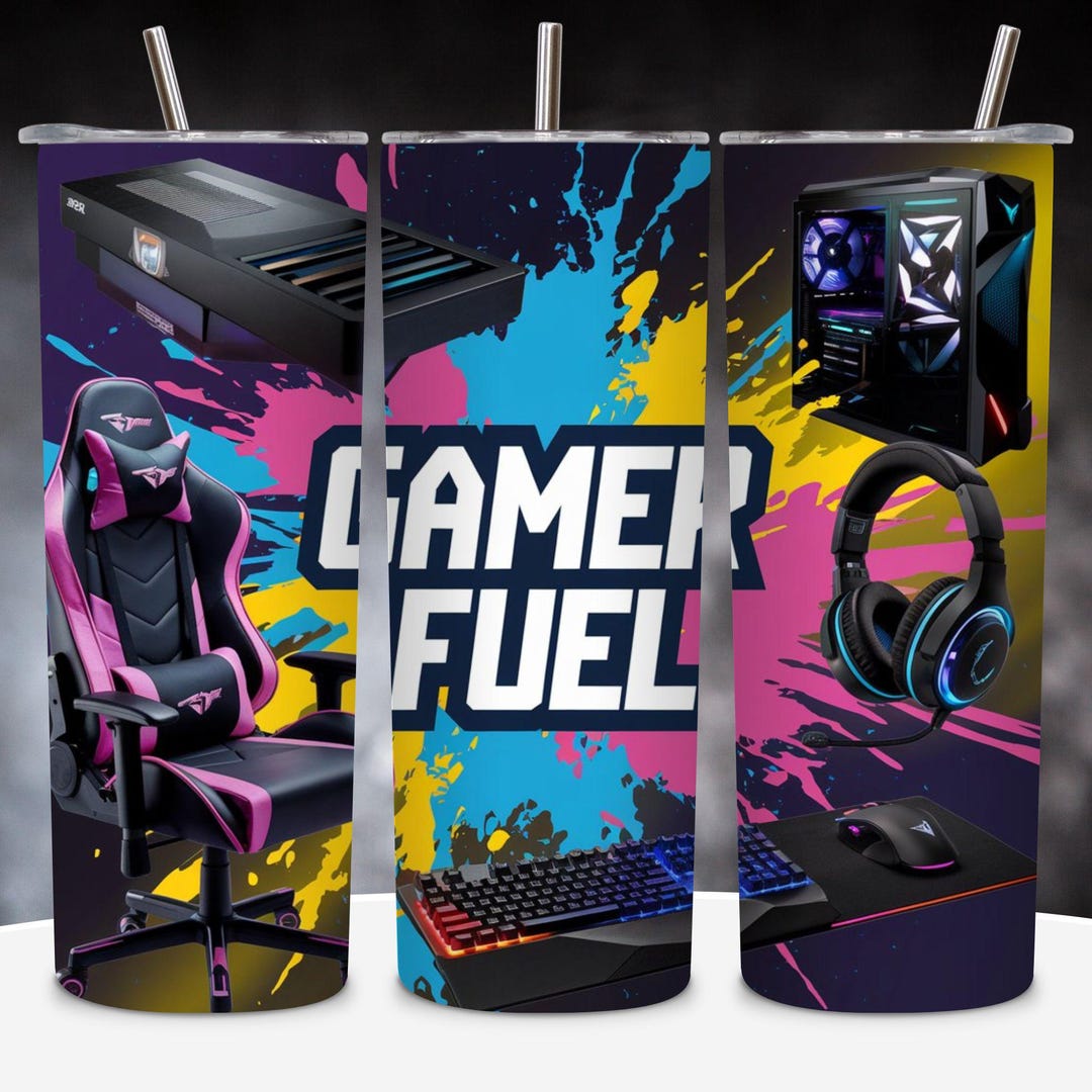 Gamer Fuel Tumbler Wrap, PC Gaming Gear 20oz Skinny Tumbler Sublimation ...