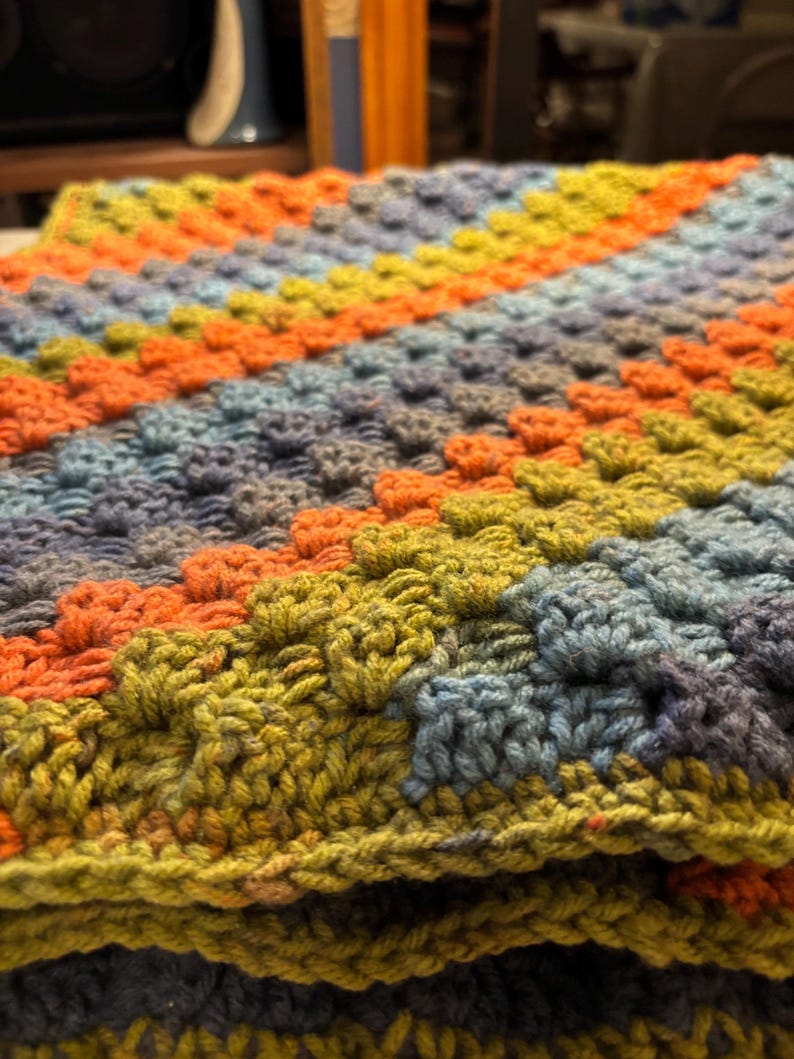 Striped Blue Orange Green Crocheted Lap Throw Blanket - Etsy