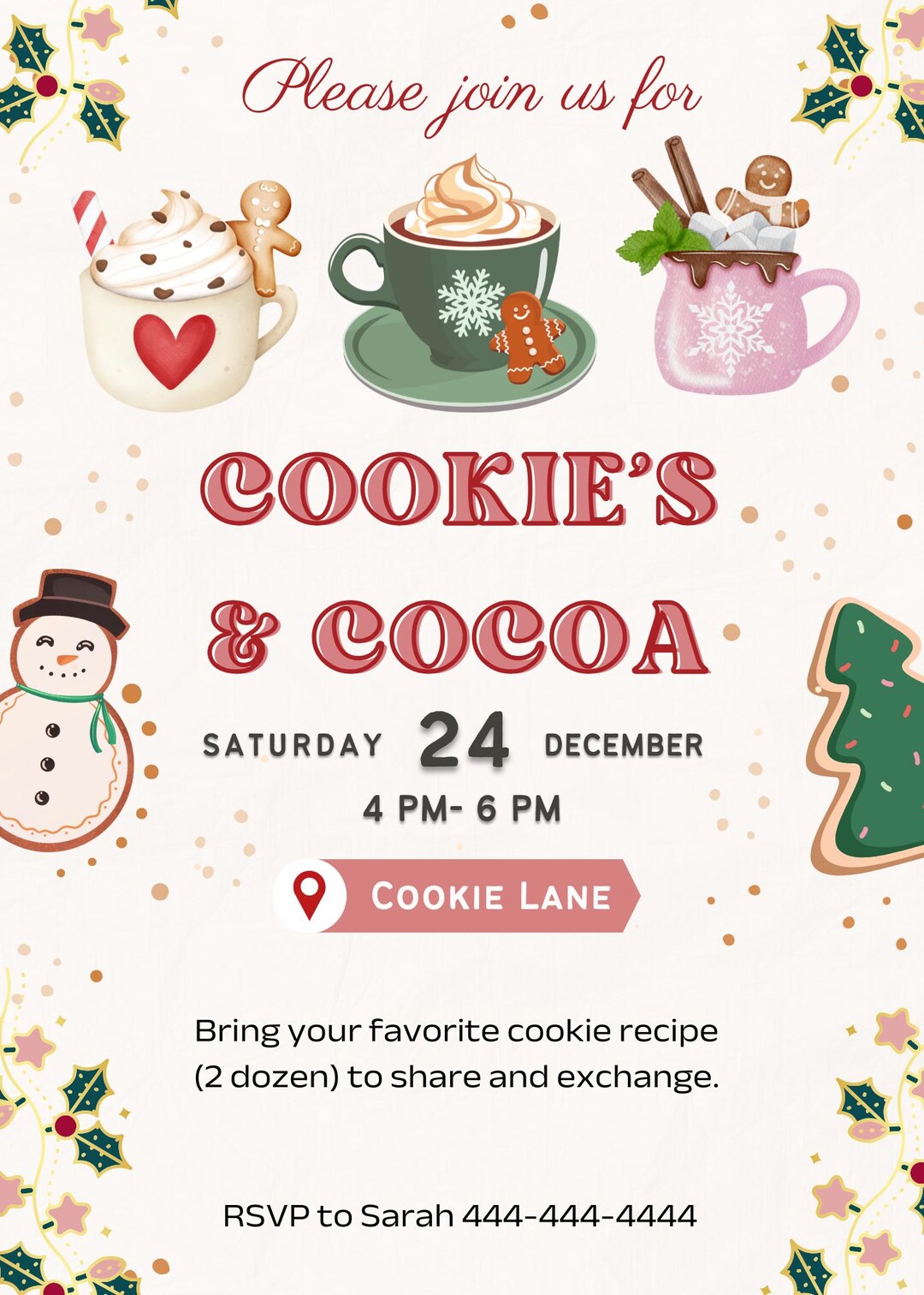Holiday Cookie Party Invitation, Cookies and Hot Chocolate, Christmas ...