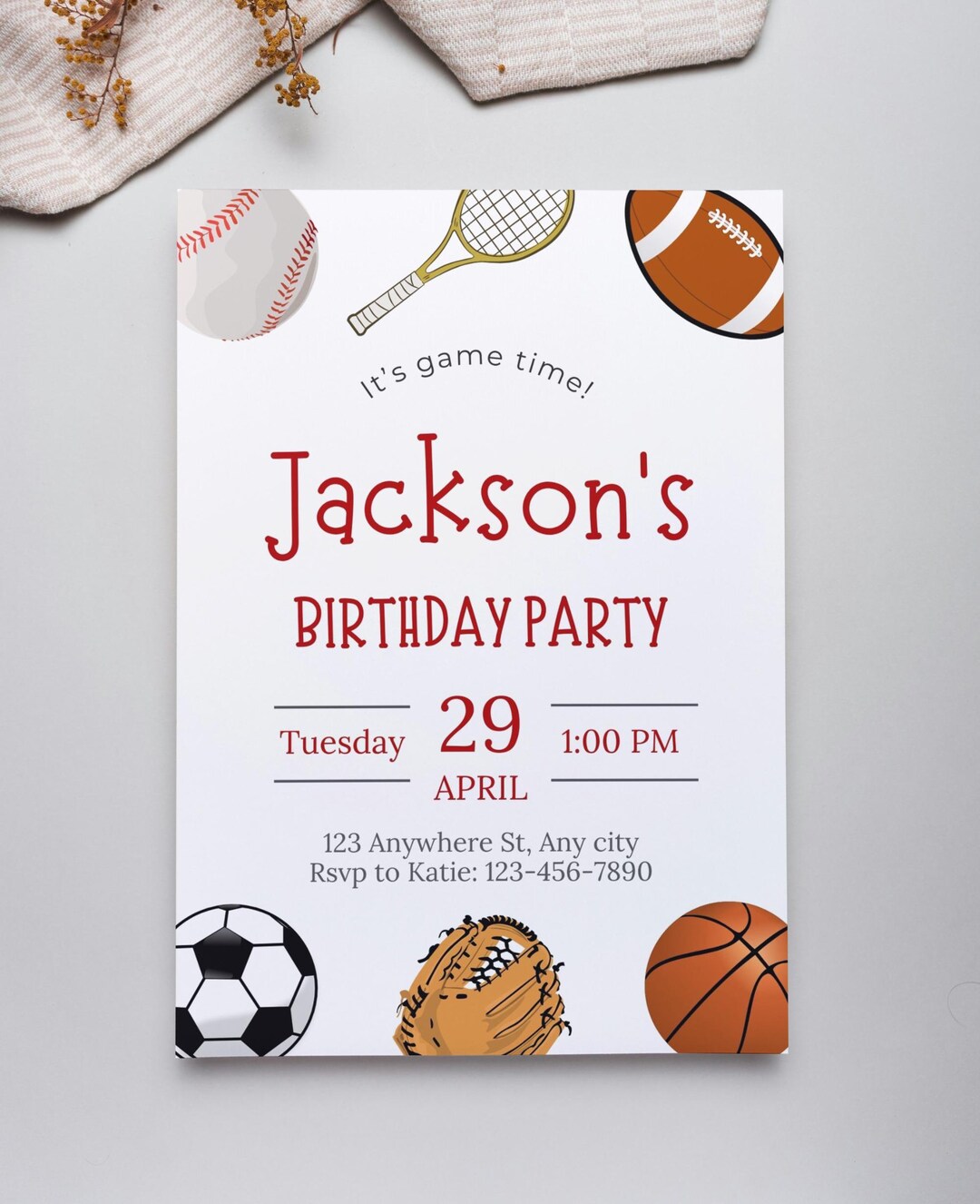 Editable Sports Birthday Invitation, Birthday Invite, Digital Template ...