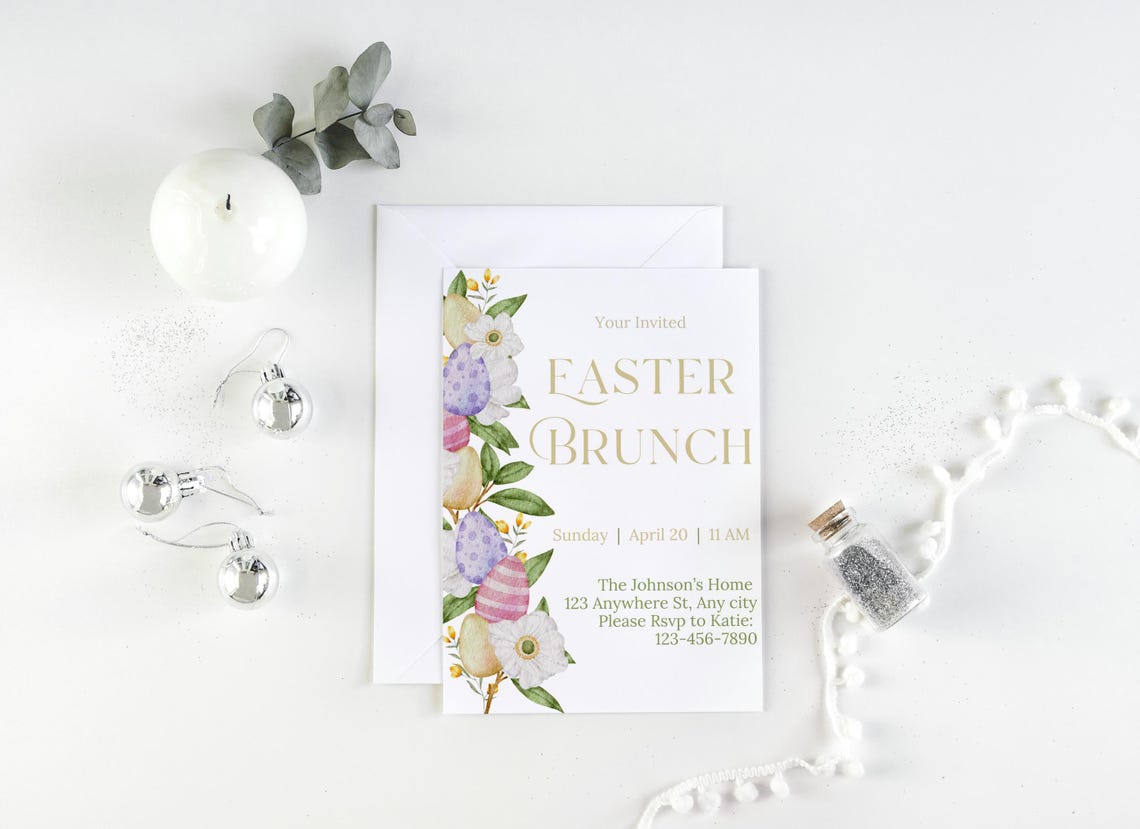 Easter Brunch Invitation Template, Editable Easter Invitation, Floral ...