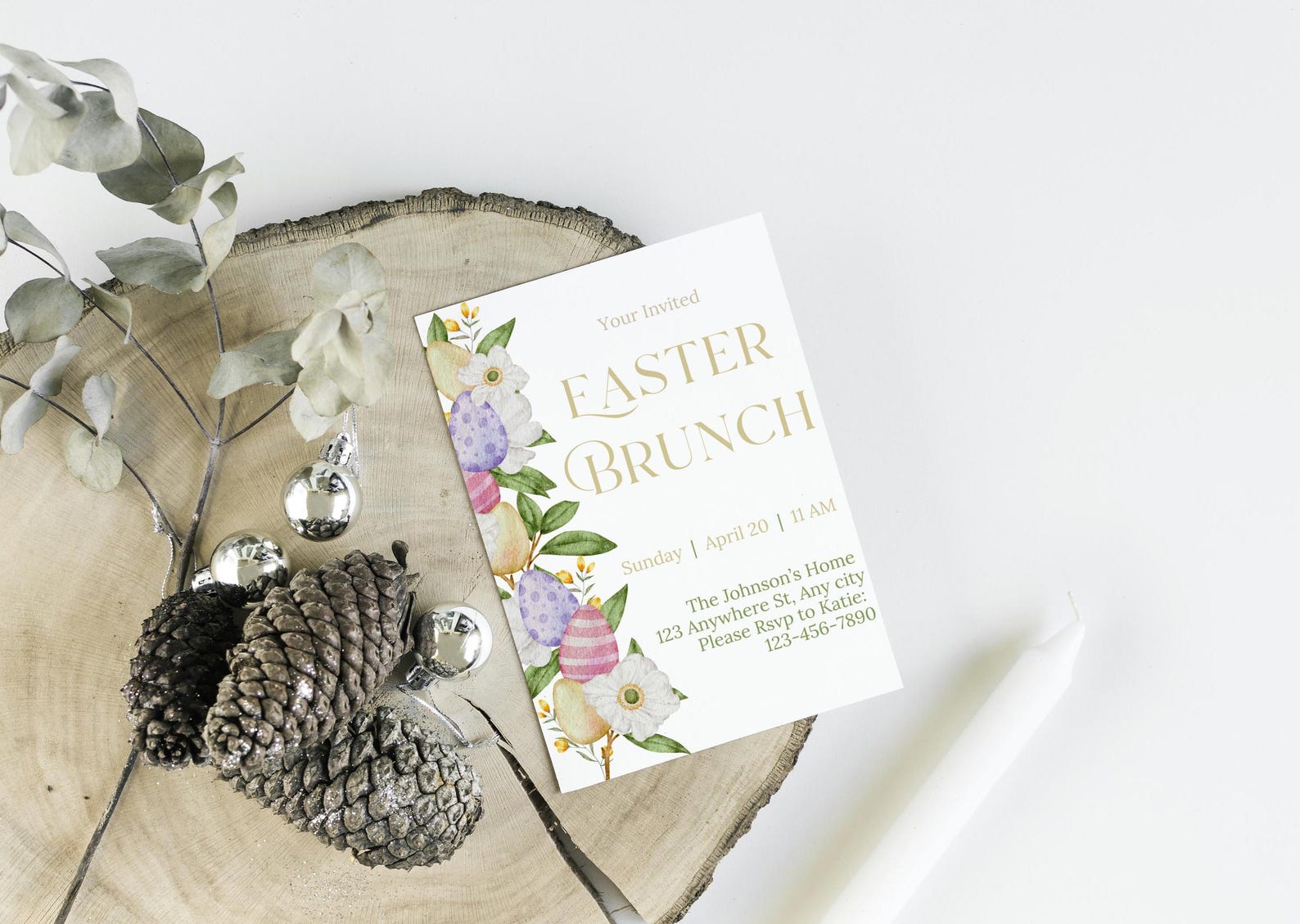 Easter Brunch Invitation Template, Editable Easter Invitation, Floral ...