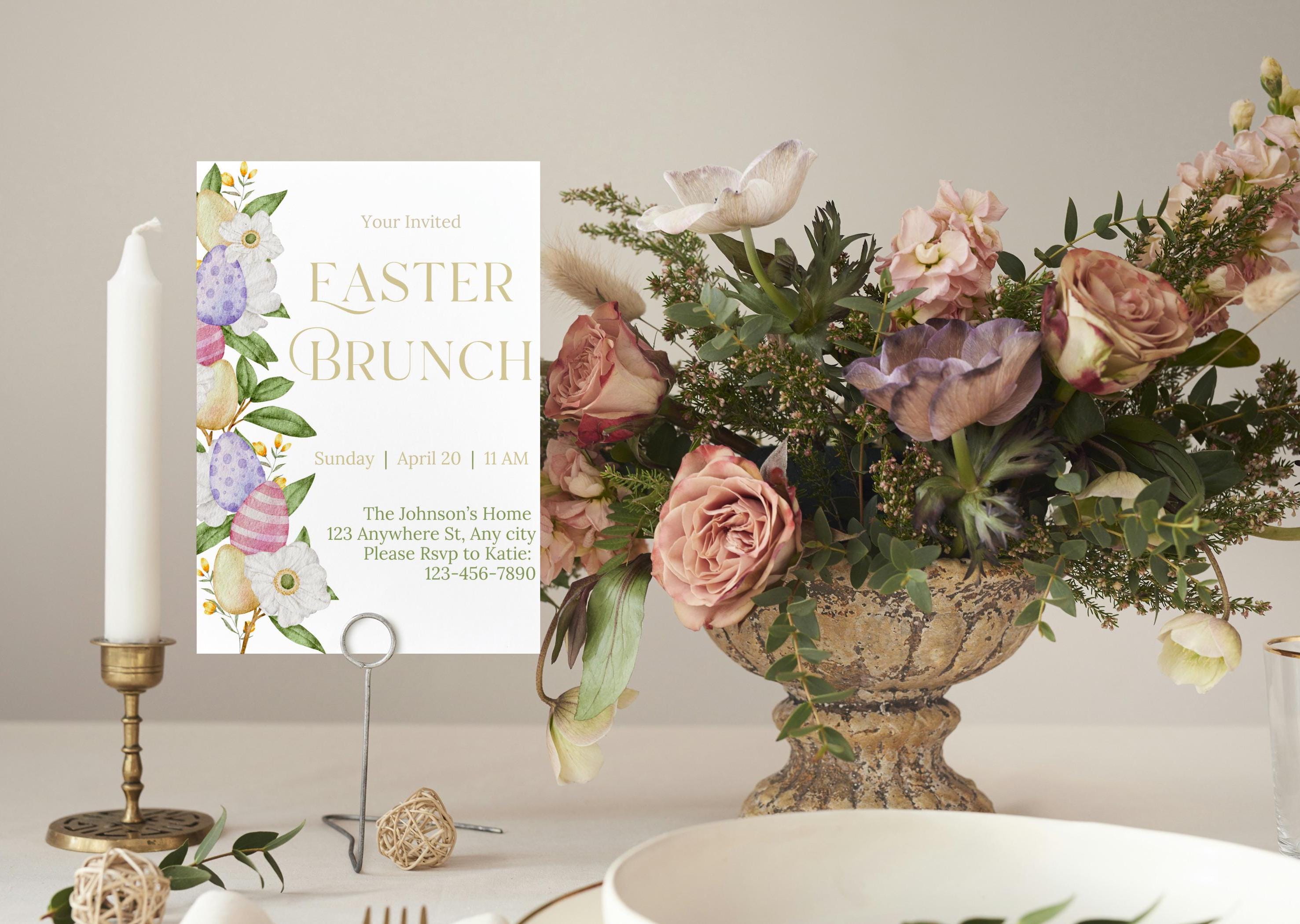 Easter Brunch Invitation Template, Editable Easter Invitation, Floral ...