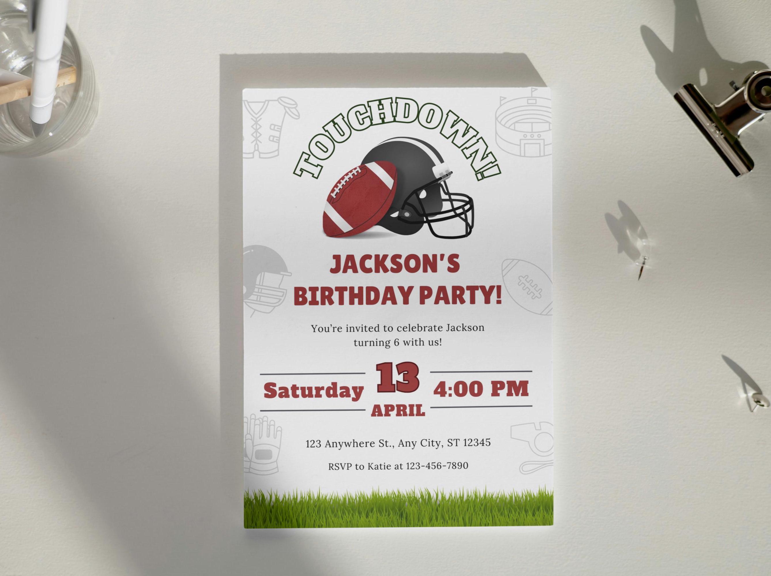 Editable Football Birthday Invitation, Football Birthday Invite ...