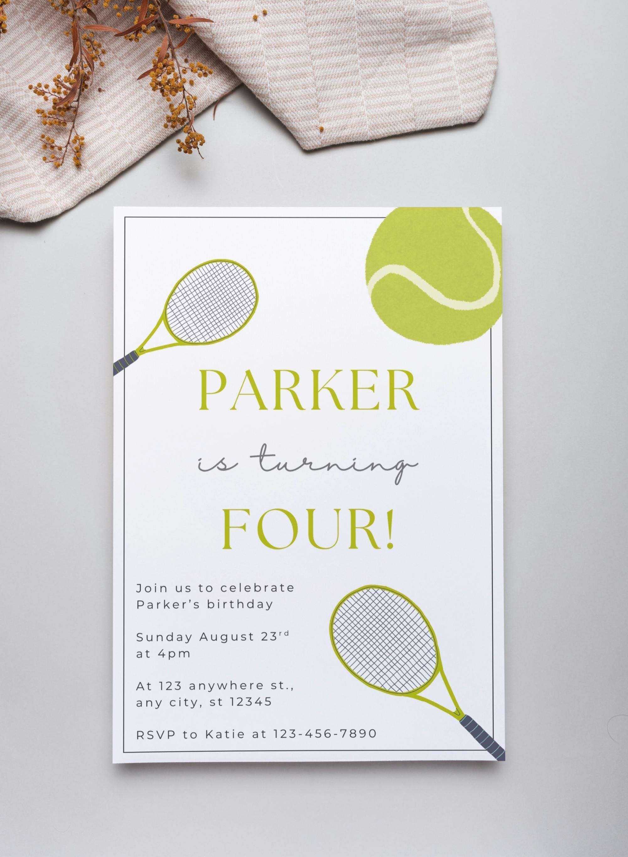 Editable Tennis Birthday Invitation, Tennis Birthday Invite Template ...