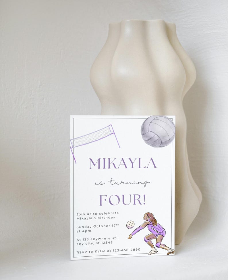 Editable Volleyball Birthday Invitation, Volleyball Birthday Template ...