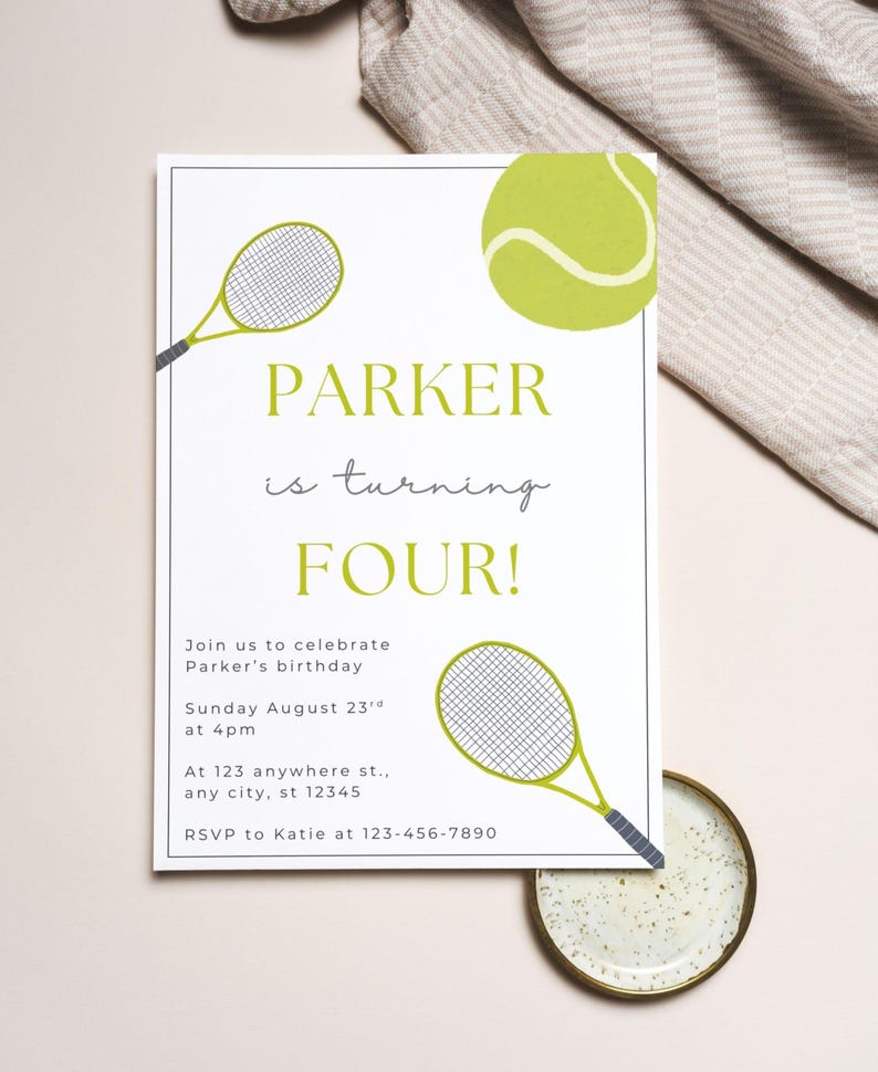 Editable Tennis Birthday Invitation, Tennis Birthday Invite Template ...