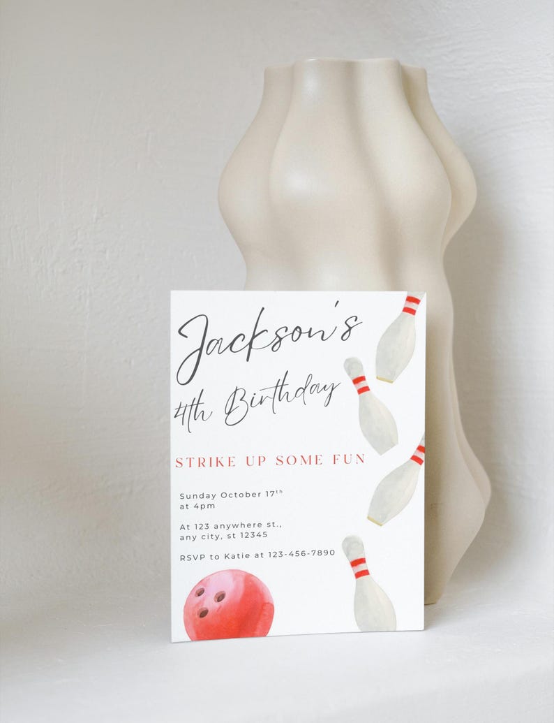 Editable Bowling Birthday Invitation, Bowling Party Invite Template ...