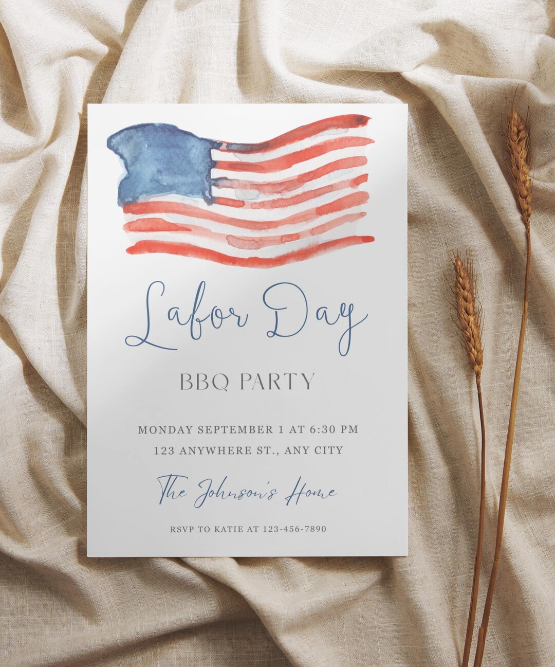 Editable Labor Day BBQ Party Invitation Template (5x7, 4x6 Inch ...