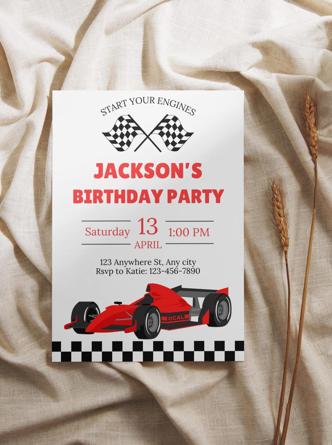 Editable Race Car Birthday Invitation, Race Car Invite Template, Car ...