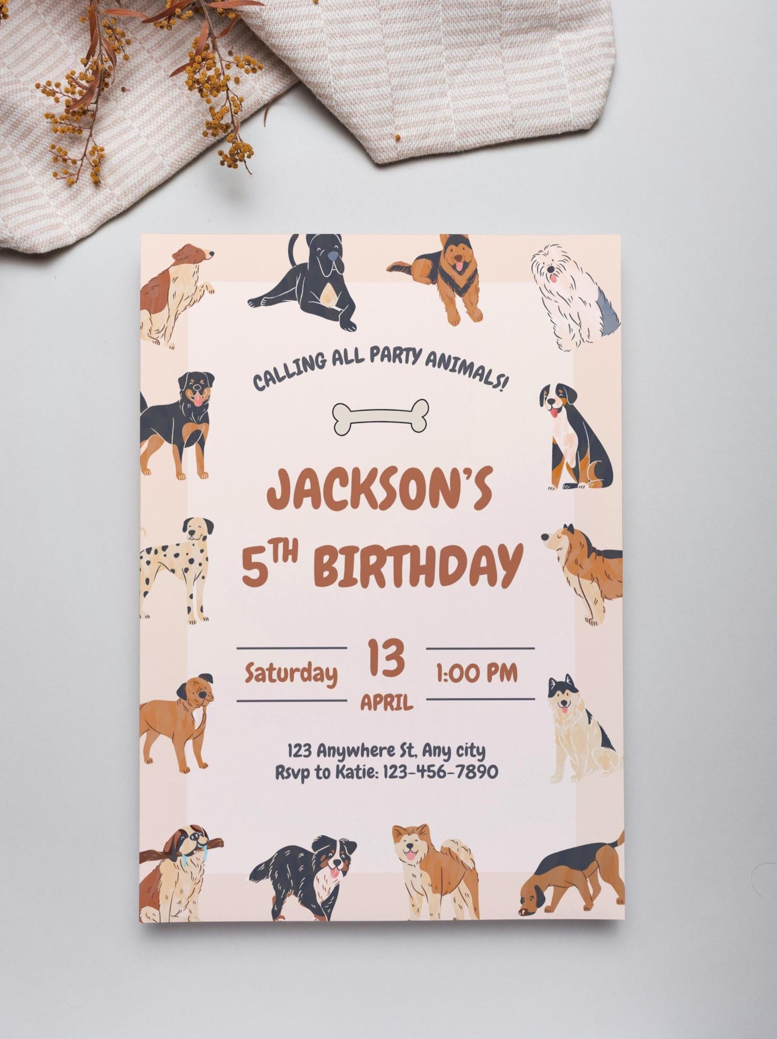 Editable Dog Birthday Invitation, Puppy Birthday Invite Template, Pup ...