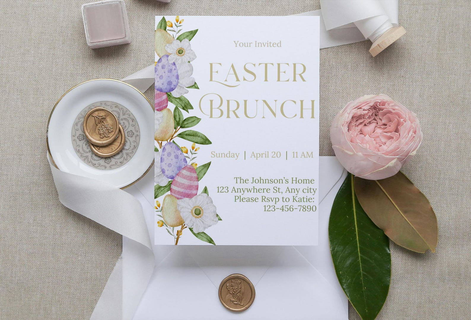 Easter Brunch Invitation Template, Editable Easter Invitation, Floral ...