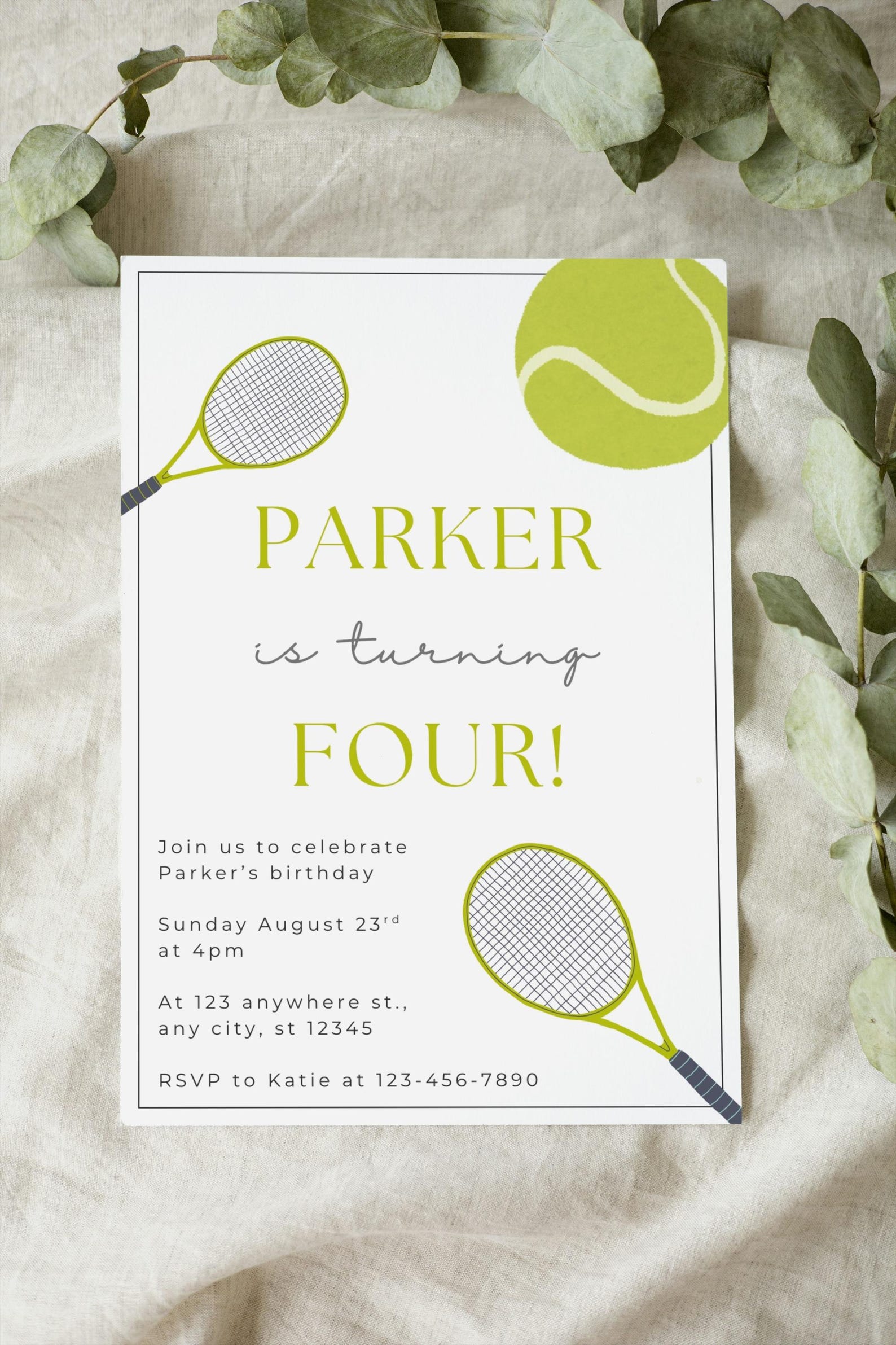 Editable Tennis Birthday Invitation, Tennis Birthday Invite Template ...