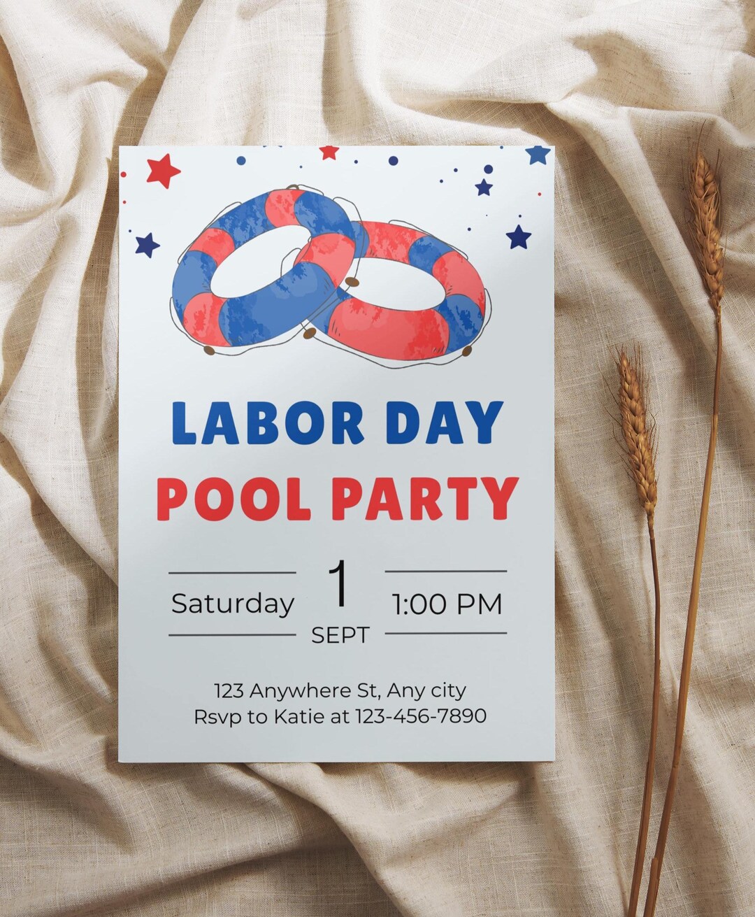 Editable Labor Day Pool Party Invitation Template (5x7, 4x6 Inch Canva ...