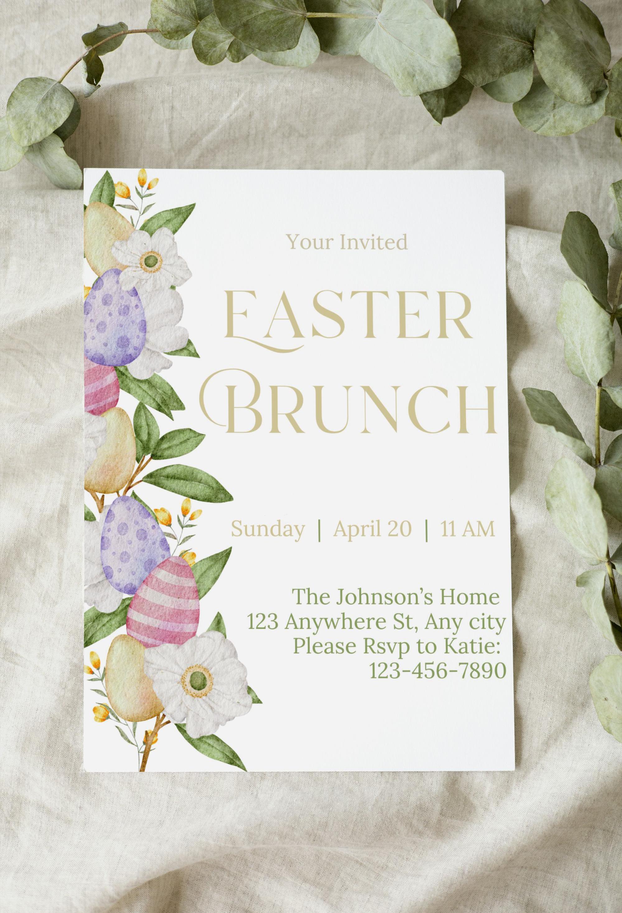 Easter Brunch Invitation Template, Editable Easter Invitation, Floral ...