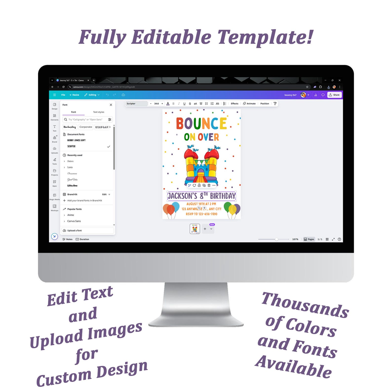 Bounce House Birthday Invitation, Editable Bouncing Castle Invite, Kids ...