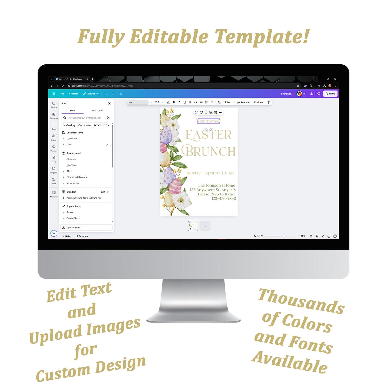 Easter Brunch Invitation Template, Editable Easter Invitation, Floral ...