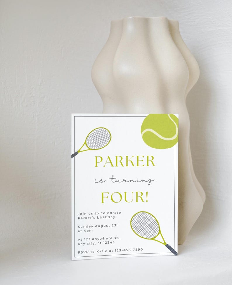 Editable Tennis Birthday Invitation, Tennis Birthday Invite Template ...