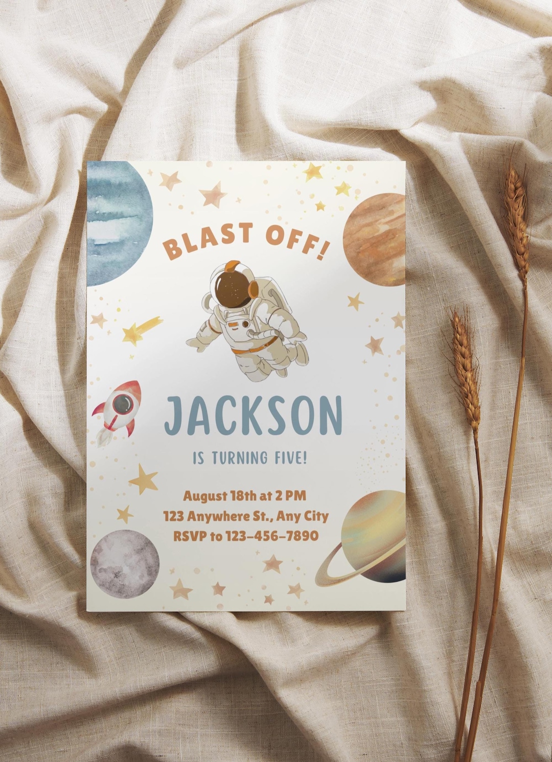 Editable Space Birthday Invitation, Astronaut Invite Template, Outer ...