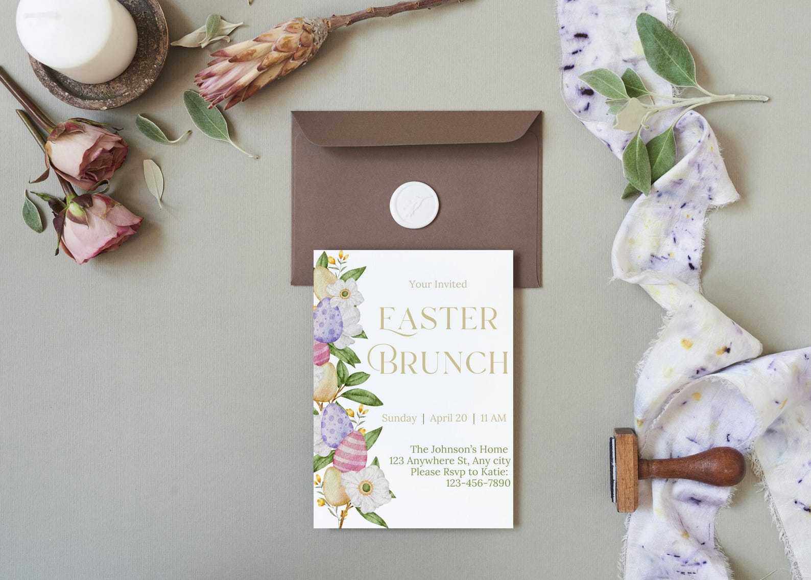 Easter Brunch Invitation Template, Editable Easter Invitation, Floral ...