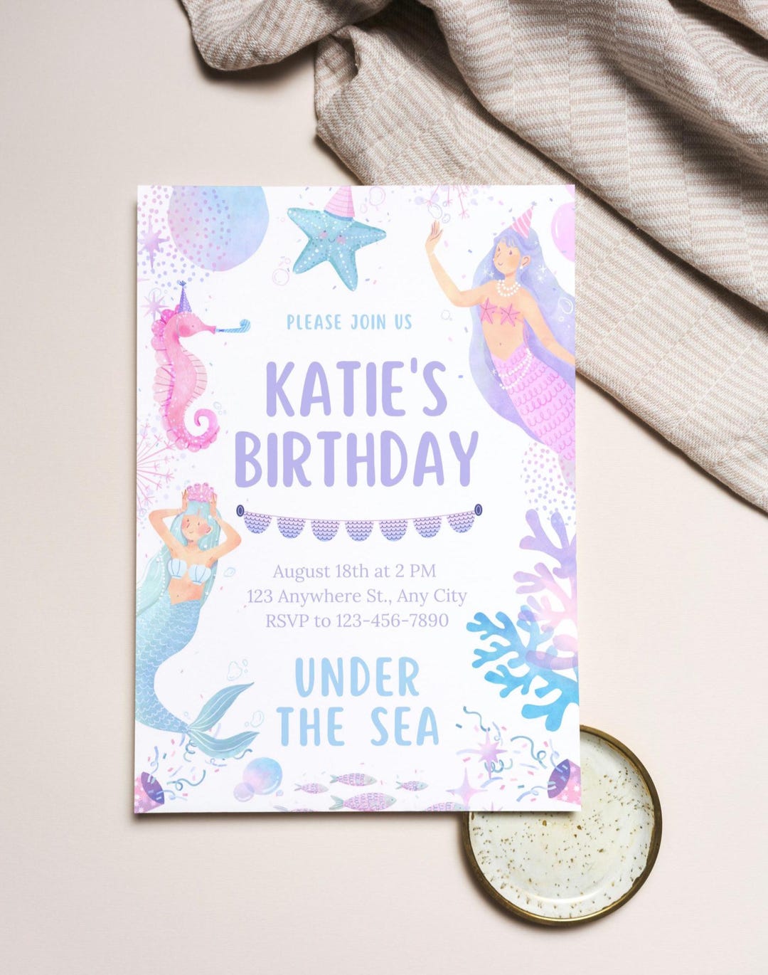 Mermaid Birthday Invitation Template, Editable Mermaid Invite, Under ...