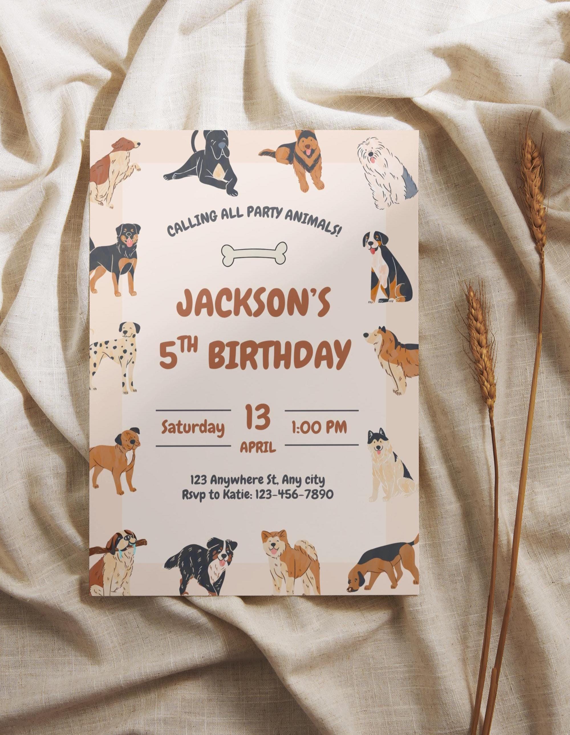 Editable Dog Birthday Invitation, Puppy Birthday Invite Template, Pup ...