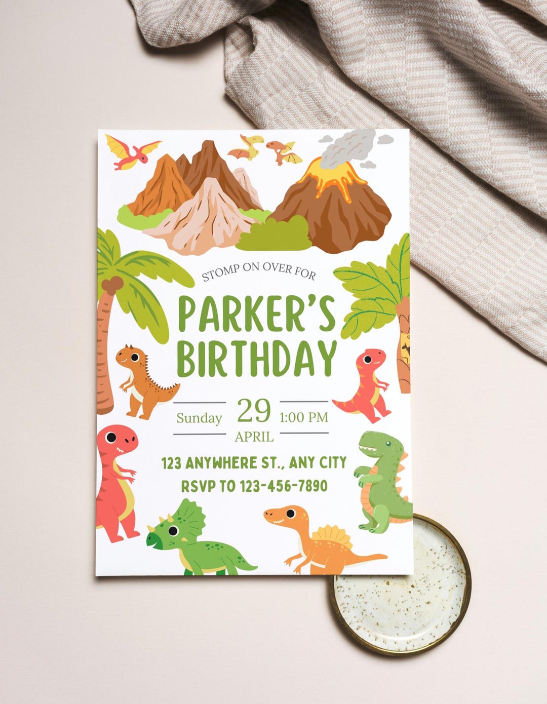 Editable Dinosaur Birthday Invitation, Dinosaur Invite Template, Dino ...