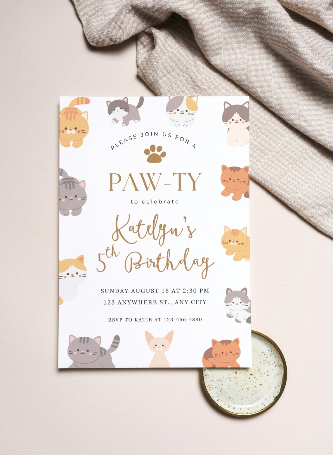 Editable Cat Birthday Invitation, Kitten Birthday Invite Template, Cat ...
