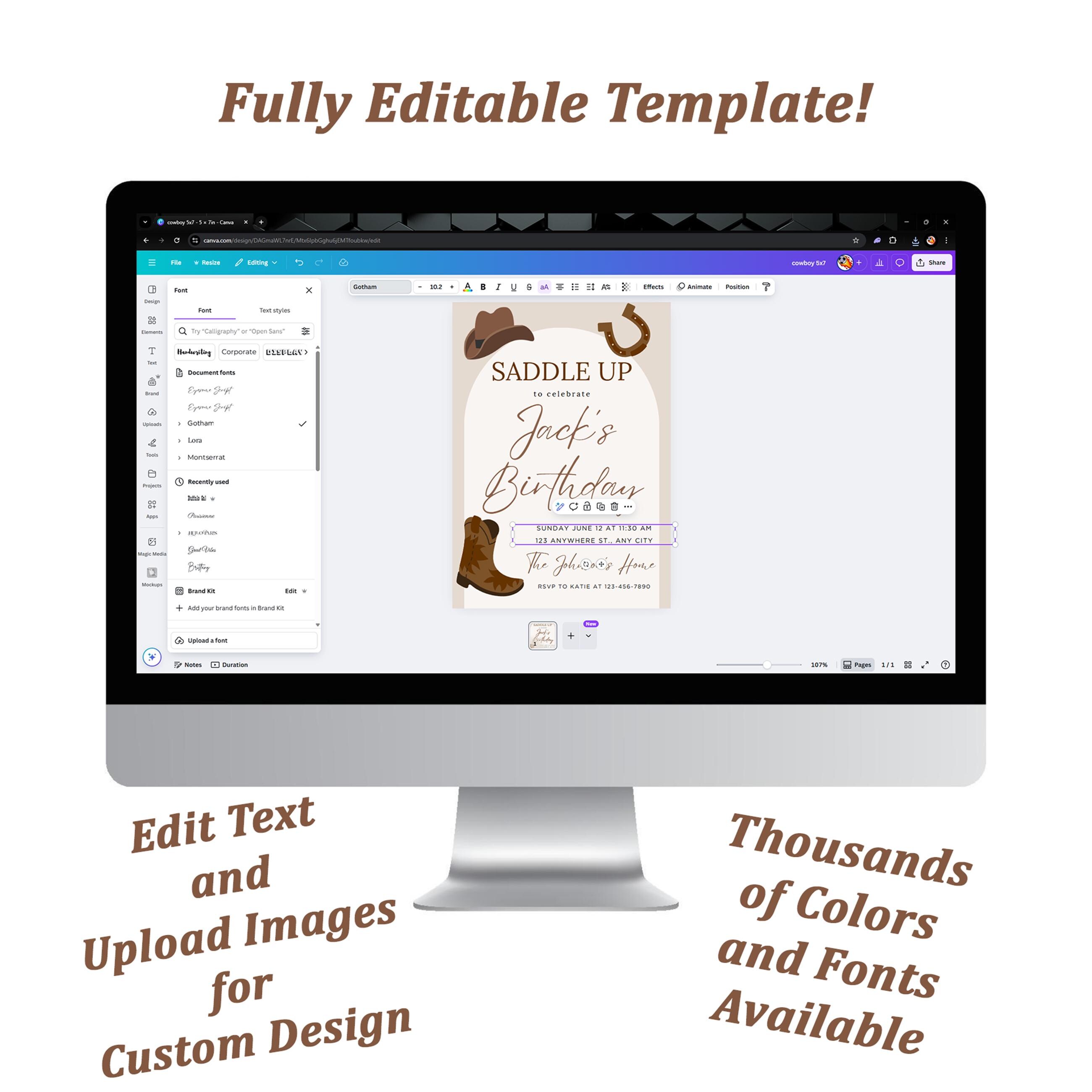 Cowboy Birthday Invitation Template, Editable Cowboy Invite, Wild West ...