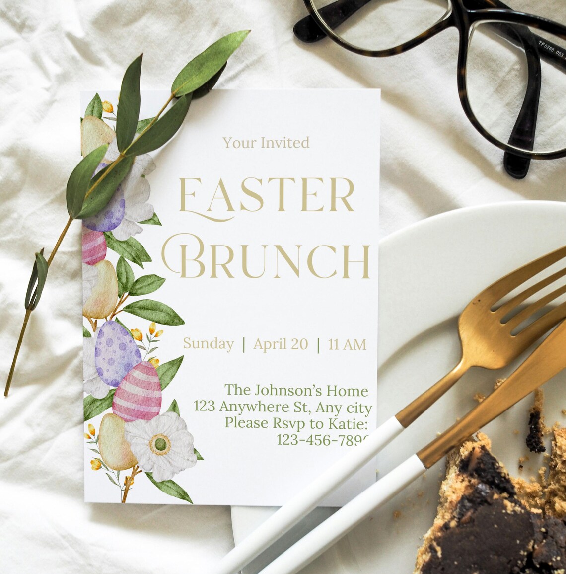 Easter Brunch Invitation Template, Editable Easter Invitation, Floral ...