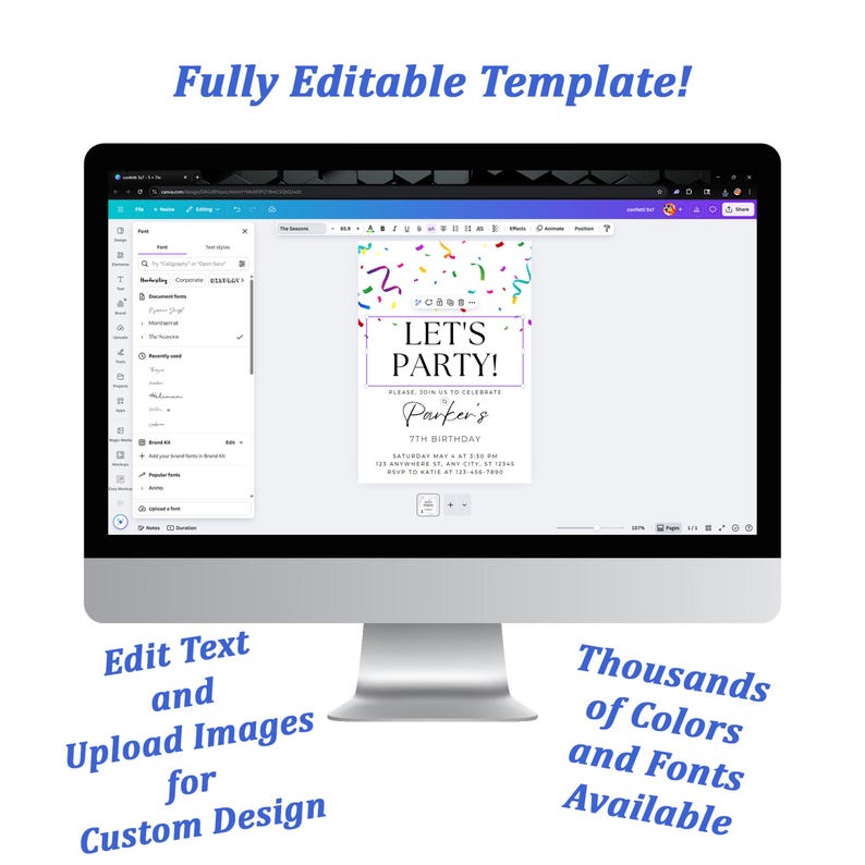 Editable Confetti Birthday Invitation, Colorful Confetti Invite ...