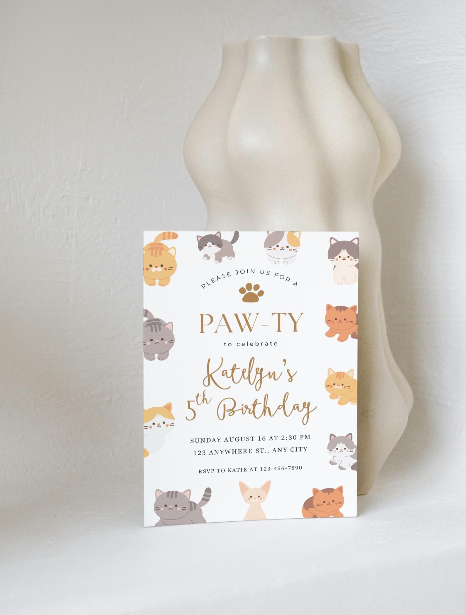 Editable Cat Birthday Invitation, Kitten Birthday Invite Template, Cat ...