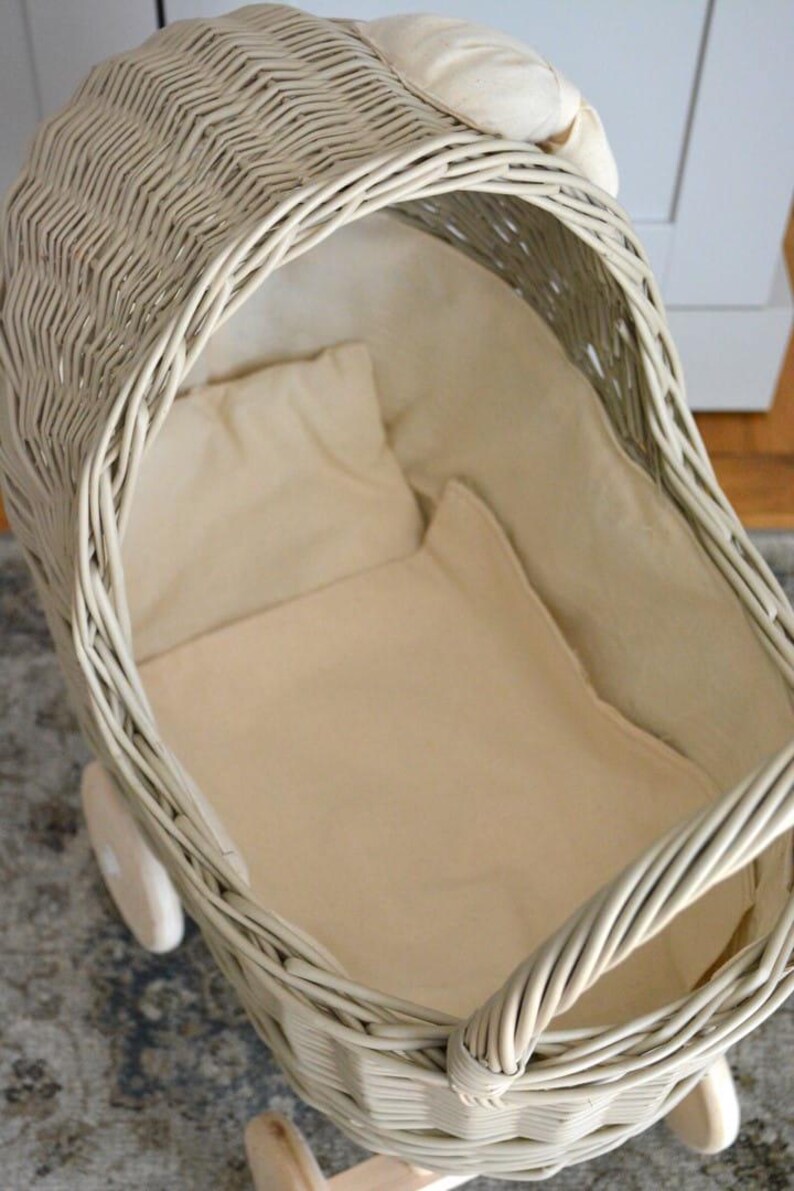 Wicker Doll Pram and Cradle Set, Handmade Baby Doll Stroller and ...