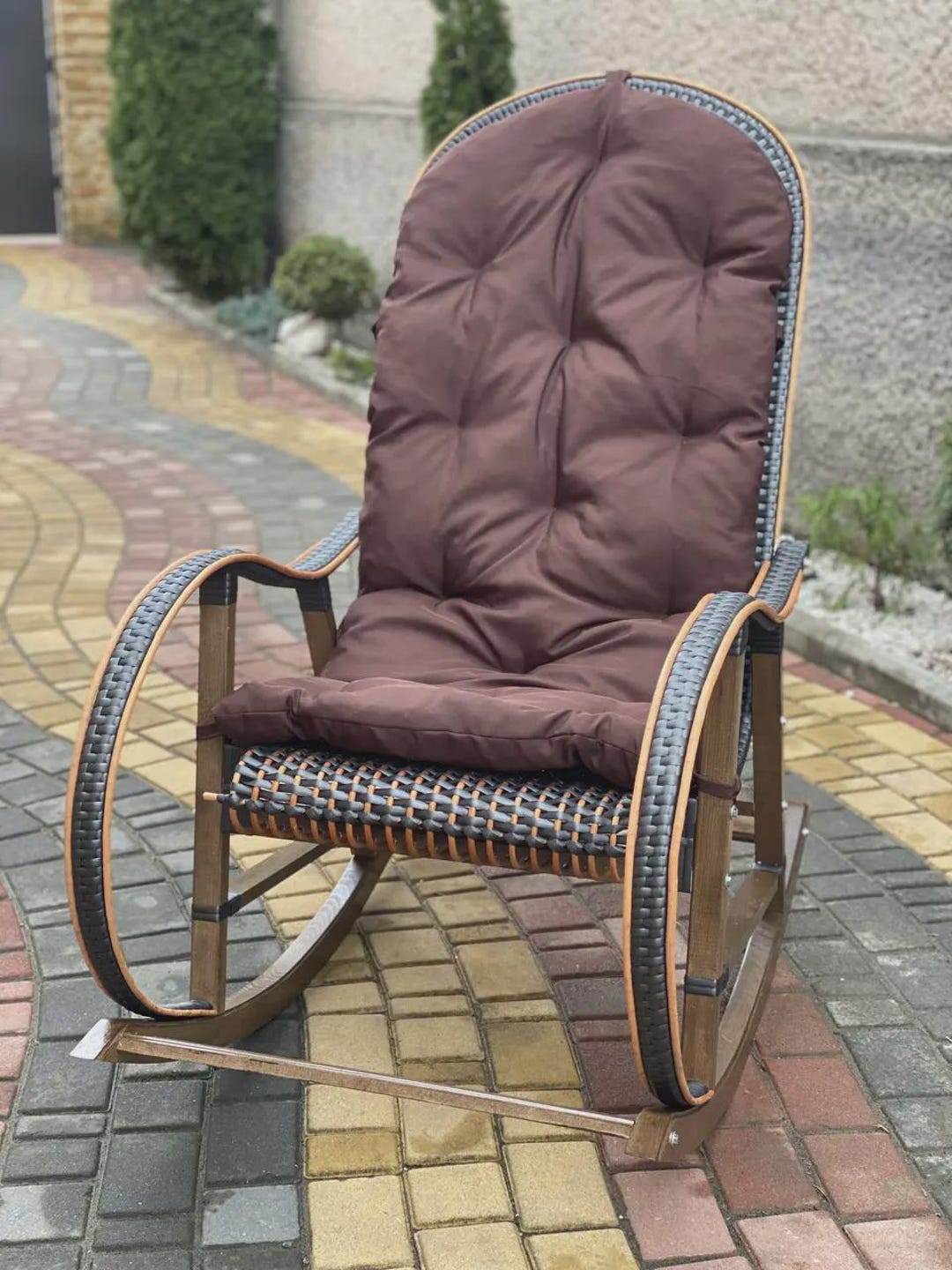 Wicker Rocking Chair, Rattan Rocker, Handmade Patio Chair, Boho Lounge ...
