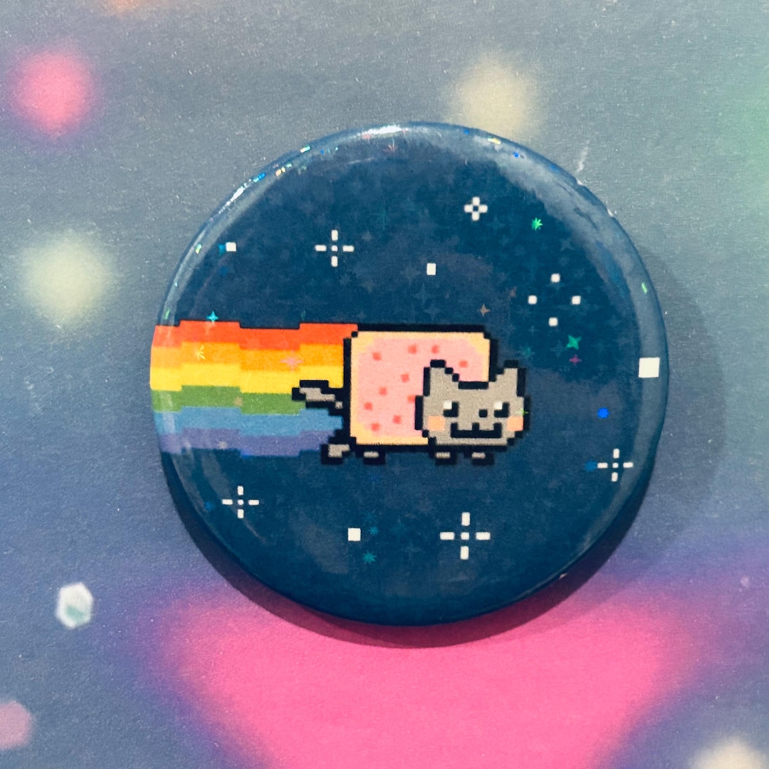 Y2k Nyan Cat Large Holographic Metal Button - Etsy