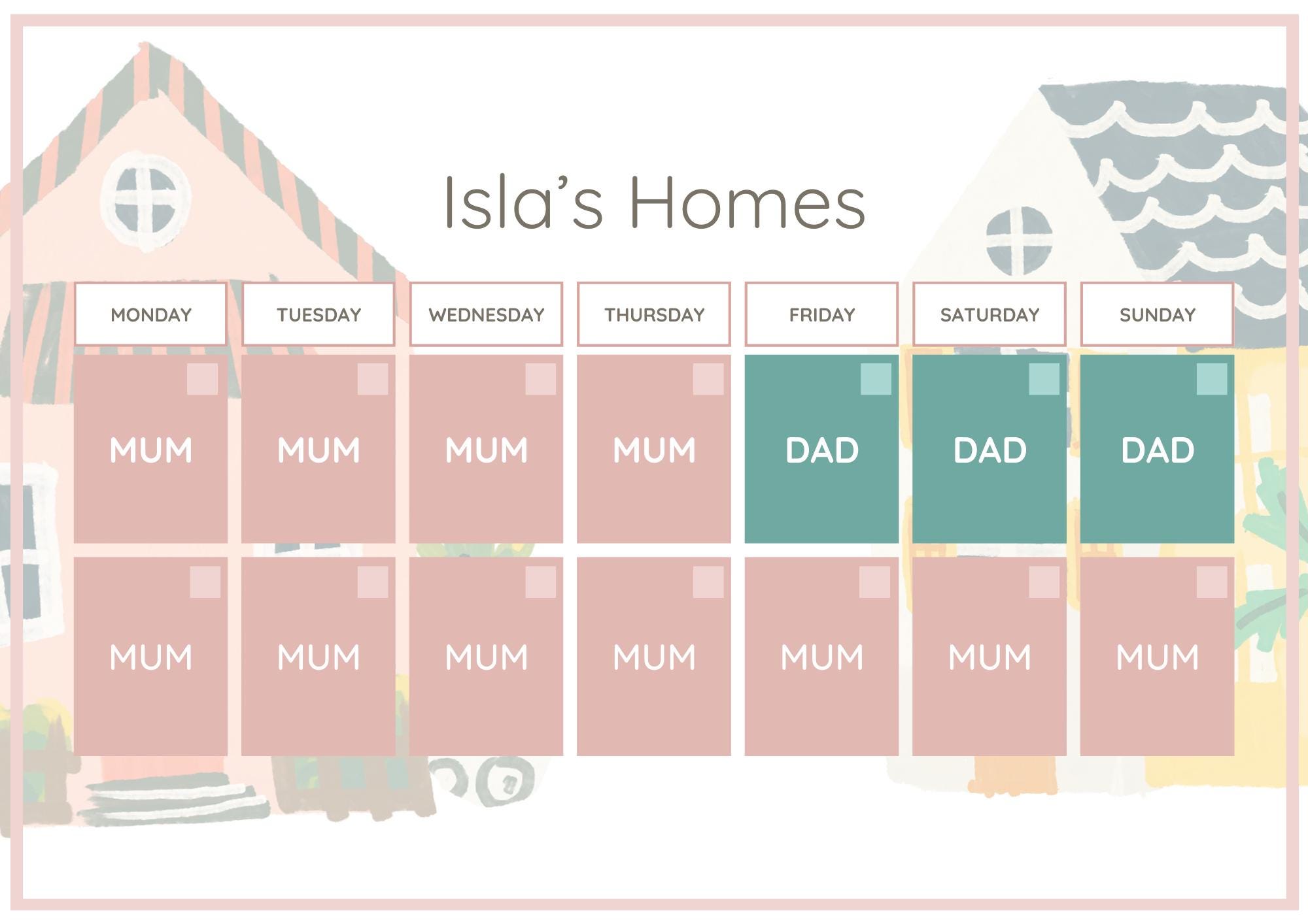 Co-parenting Schedule for Kids | Colorful Printable to Help Your Little ...
