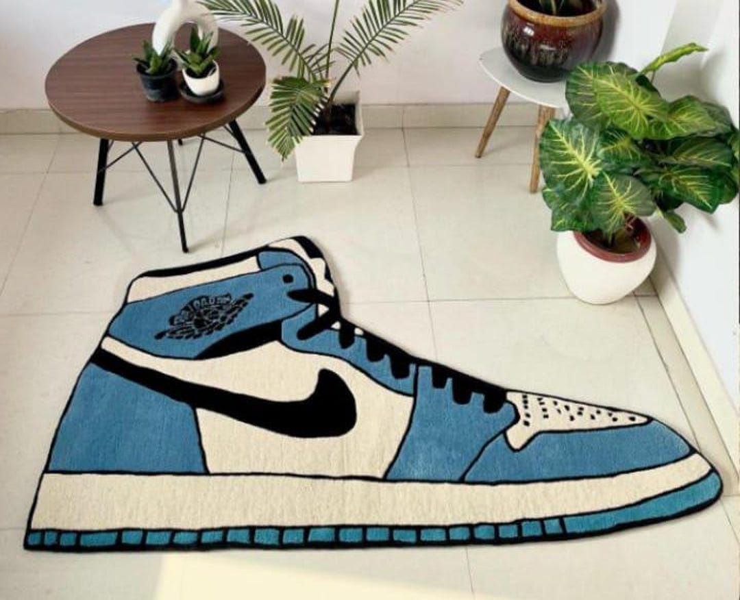 Custom Sneaker-shaped Rug Blue Air Jordan Design Rug, Custom Sneaker ...