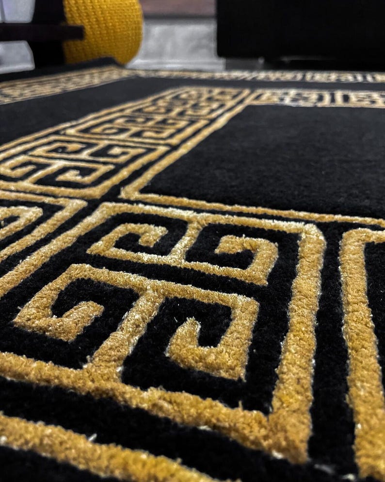 Arches Cut Pile Black & Gold 8x10,9x12 Hand-tufted 100% Wool Handmade ...