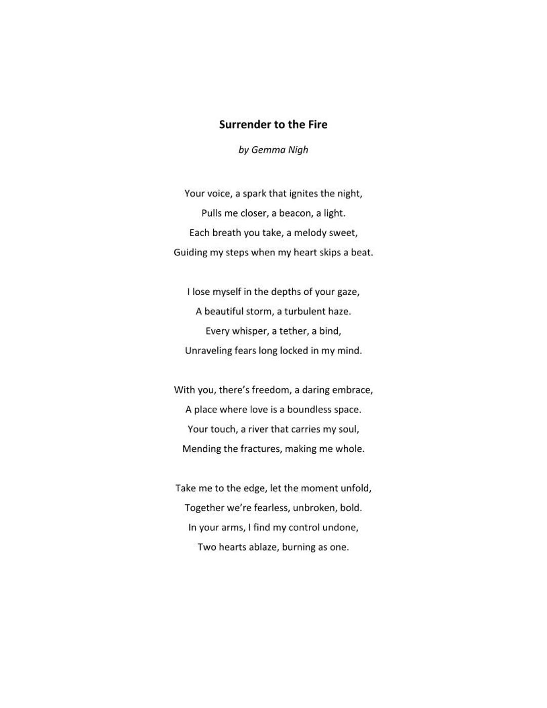 Surrender to the Fire by Gemma Nigh Romantic Poem With Fiery Embrace ...