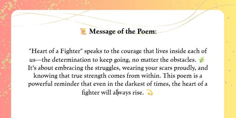 Heart of a Fighter Poem on Strength and Resilience Digital PDF Download ...