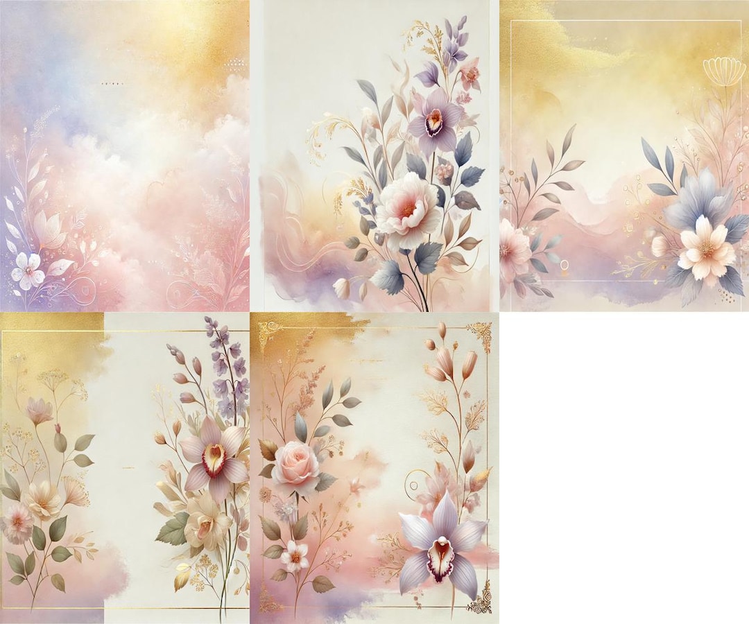 Romantic Floral Digital Art Set Unique 8x10 Printable Watercolor ...