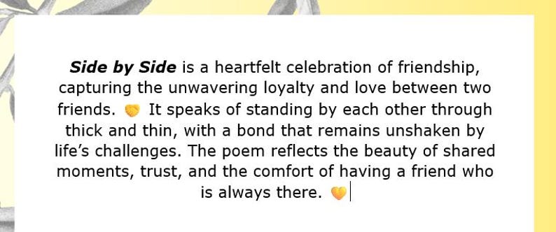 Side by Side Friendship and Loyalty Poem PDF Print by Gemma Nigh - Etsy