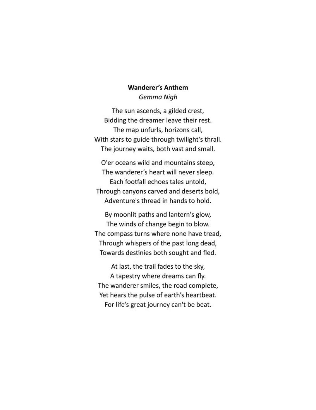 Wanderer’s Anthem by Gemma Nigh – Inspirational Digital Download Poem ...