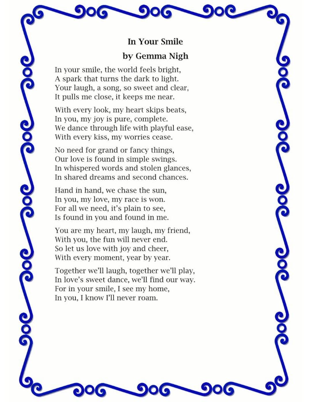 In Your Smile Lighthearted Love and Romance Poem by Gemma Nigh ...
