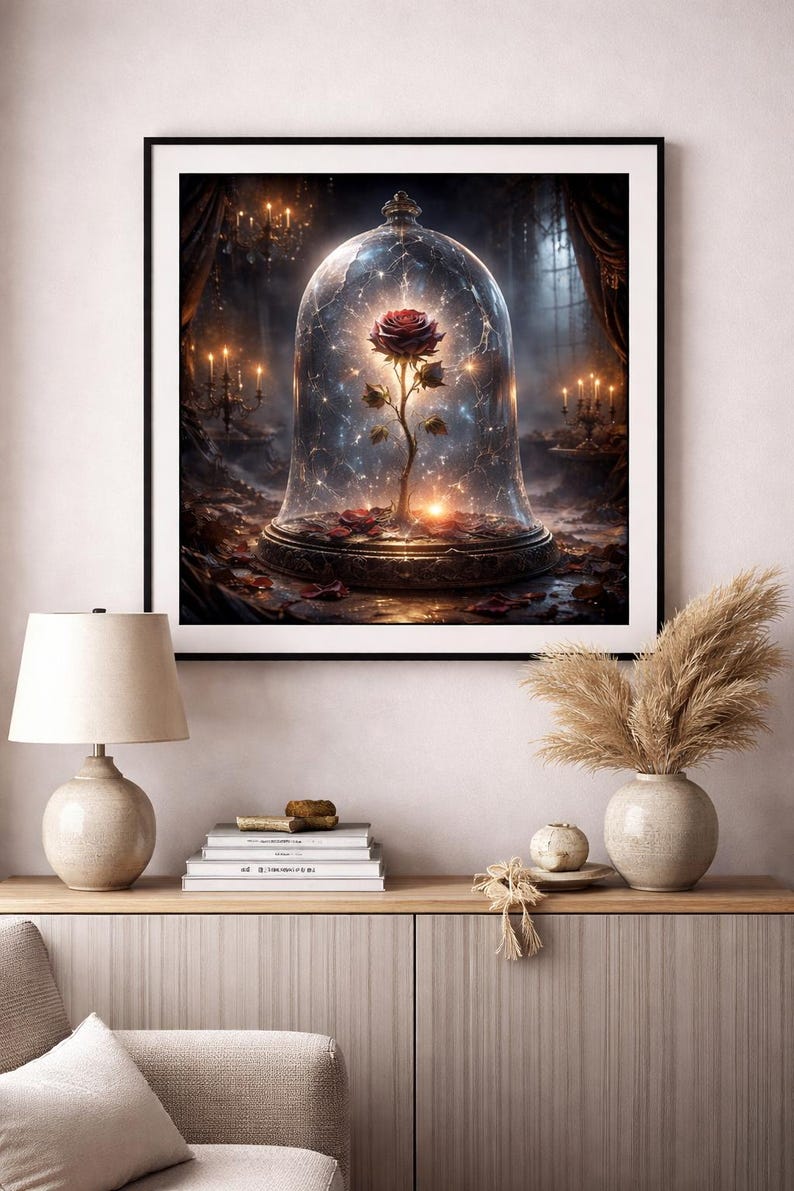 Ballroom of Fading Magic – Enchanted Beast Rose 3D Gothic Fantasy Wall ...