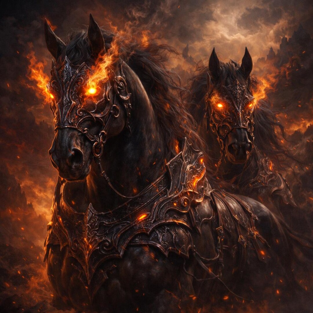 Nightmare Horses 3D Wall Print – Hyper-realistic Armored Mythic Animal ...